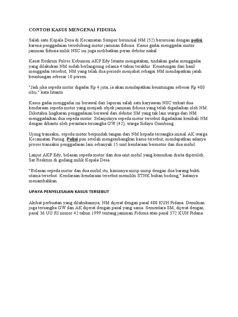 Contoh Kasus Mengenai Fidusia | PDF
