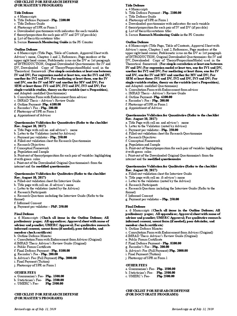 Checklist For Research Defense | PDF | Thesis | Structural Equation ...