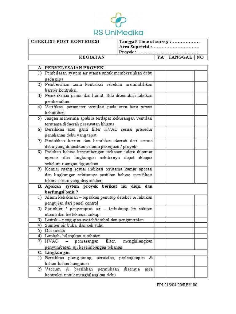 Checklist Pasca Konstruksi Proyek | PDF | Sains & Matematika ...