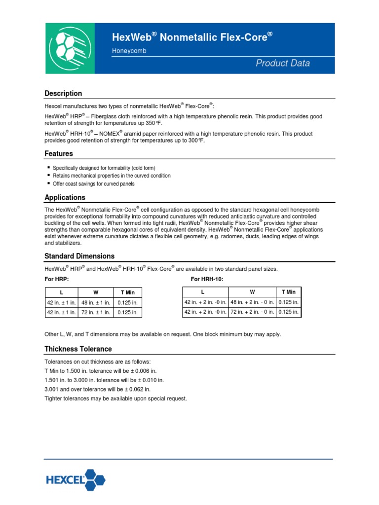 Hexweb Nonmetallic Flex-Core: Product Data | PDF | Materials | Building ...