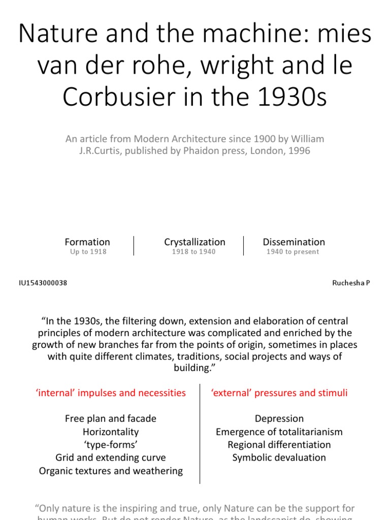 Modern Architecture: Mies, Wright, Le Corbusier | PDF | Architectural ...