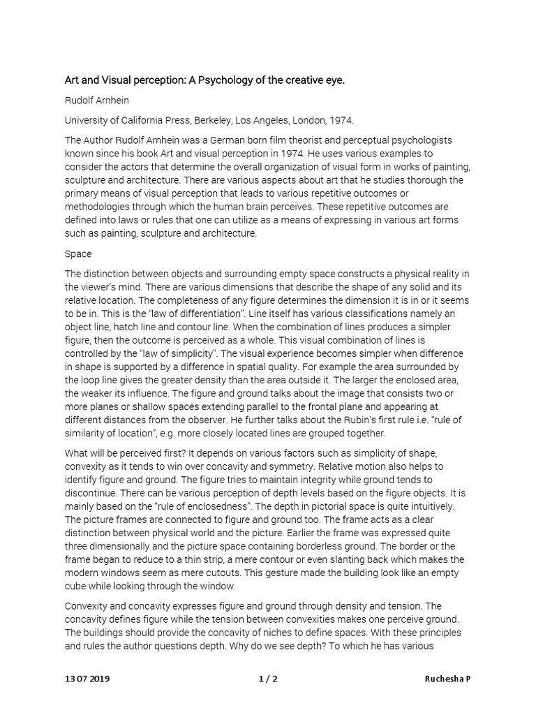 Art and Visual Perception | PDF | Perception | Space