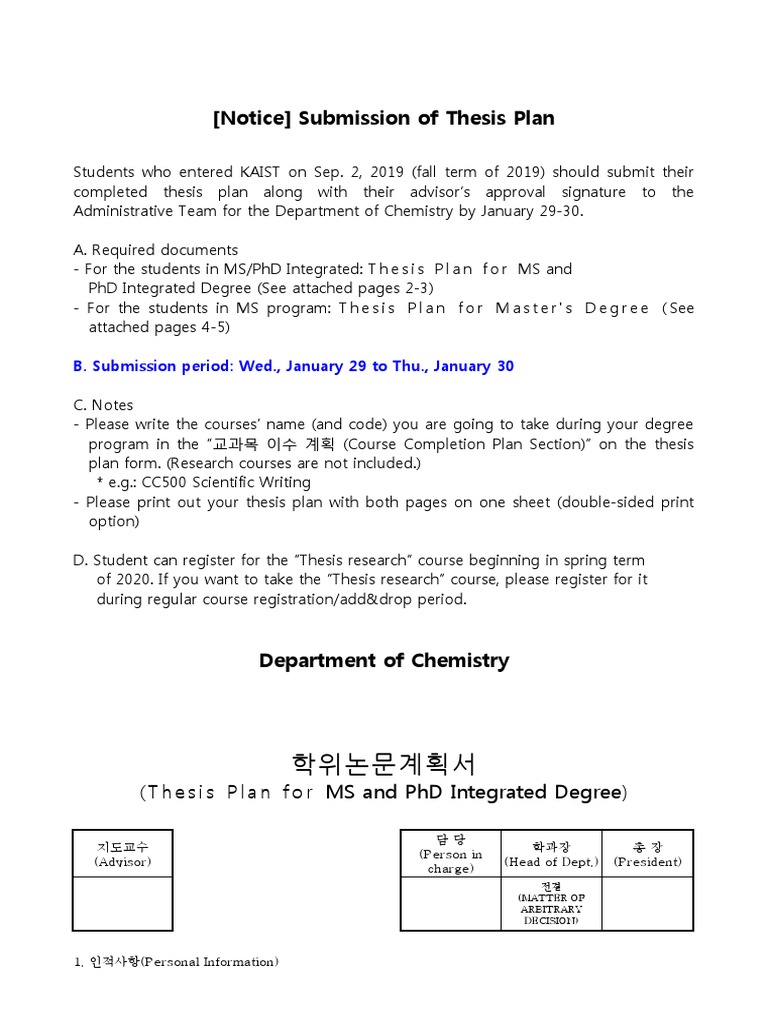 Notice - Submission of Thesis Plan | PDF | Master Of Science | Thesis