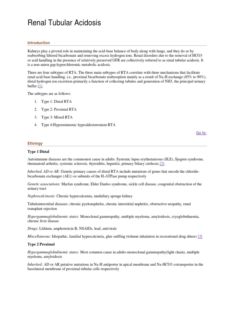 Renal Tubular Acidosis Overview | PDF | Urination | Urinary Bladder