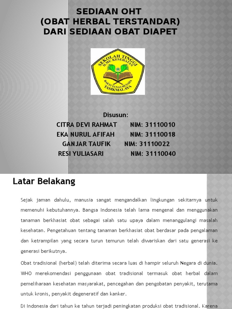 Sediaan OHT (Obat Herbal Terstandar) | PDF