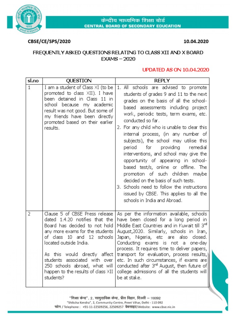 Cbse Faq-Pdf-10042020 | PDF | University And College Admission | Test ...