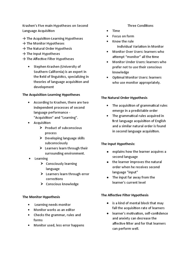 The Acquisition-Learning Hypotheses The Natural Order Hypothesis | PDF ...