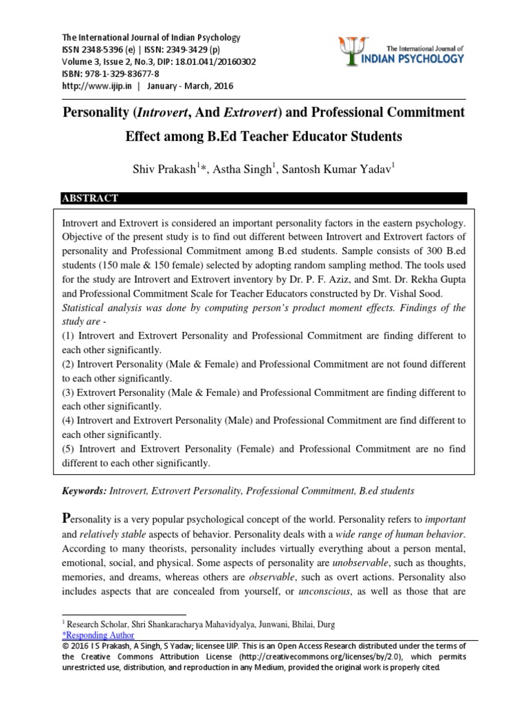 Personality (Introvert, and Extrovert) and Professional Commitment ...