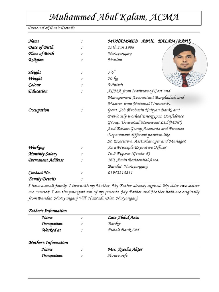Kalam Matrimonial CV Updated | PDF