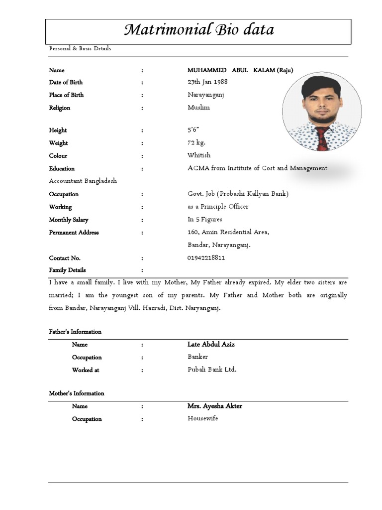 Kalam Matrimonial CV | PDF | Social Institutions | Social Science