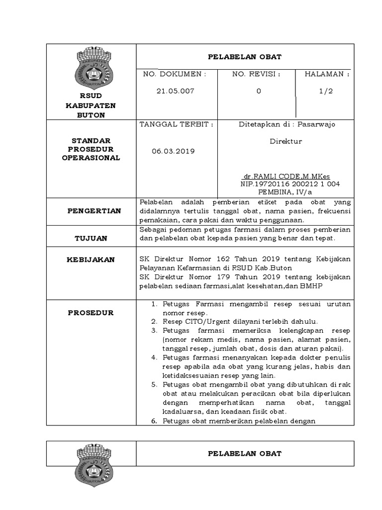 Sop Pelabelan Obat | PDF