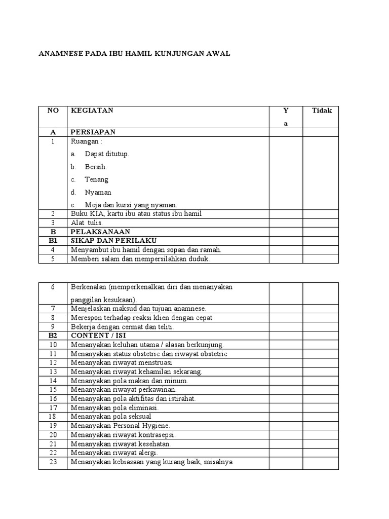 Anamnesa Pada Ibu Hamil Kunjungan Awal Dan Kunjungan Ulang | PDF