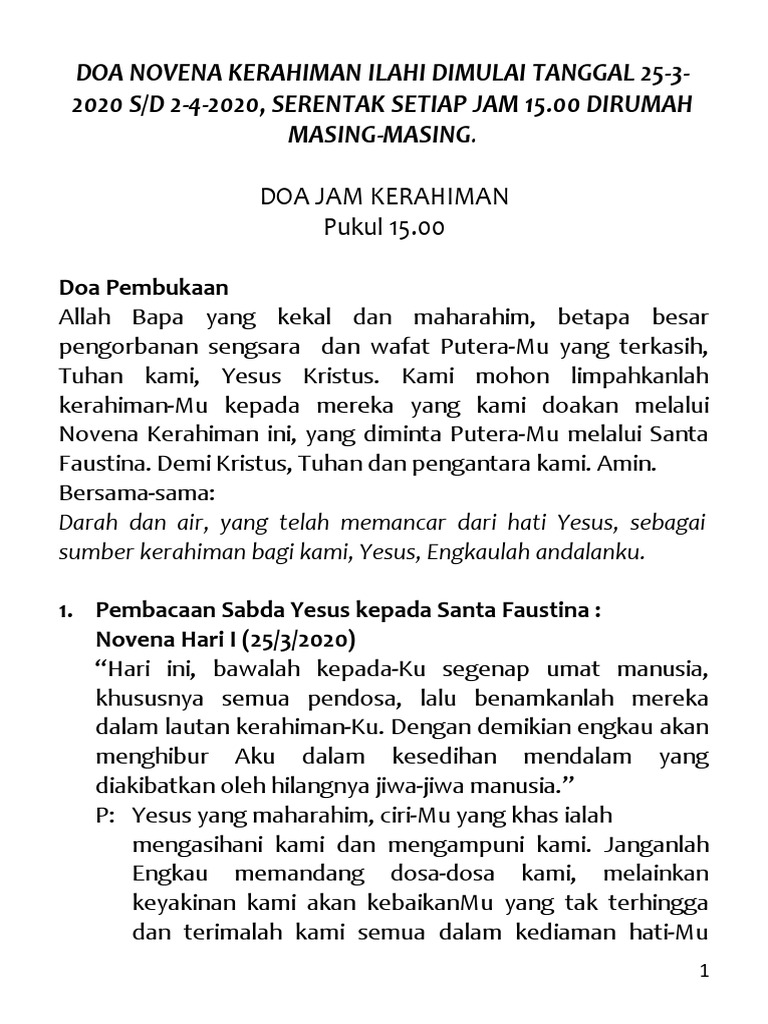 Doa Novena Kerahiman Ilahi | PDF