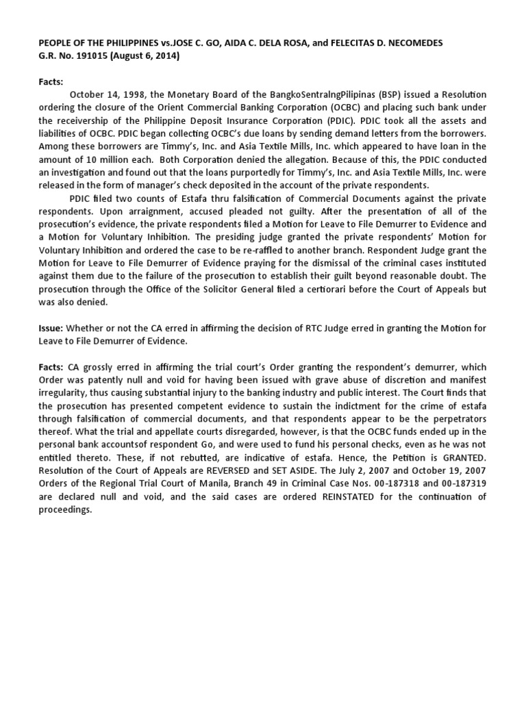 People Vs Jose Go | PDF | Demurrer | Prosecutor