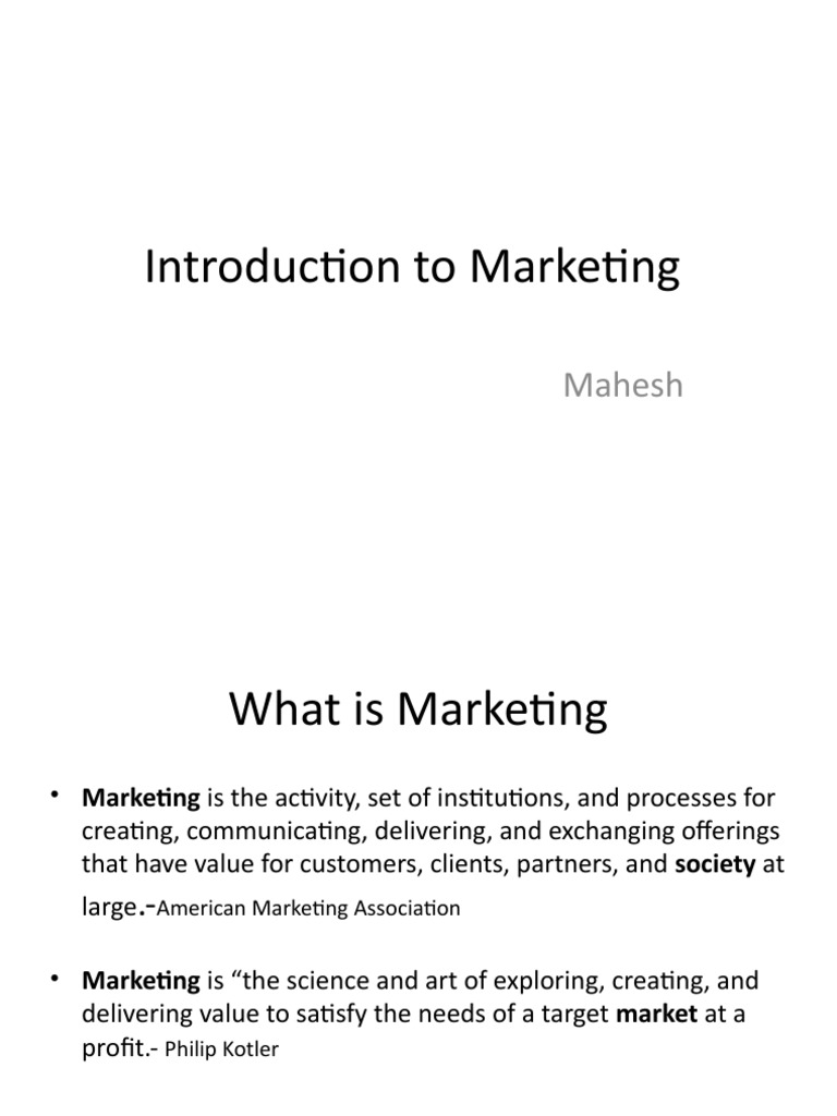 Introduction To Marketing | PDF | Marketing | Prices