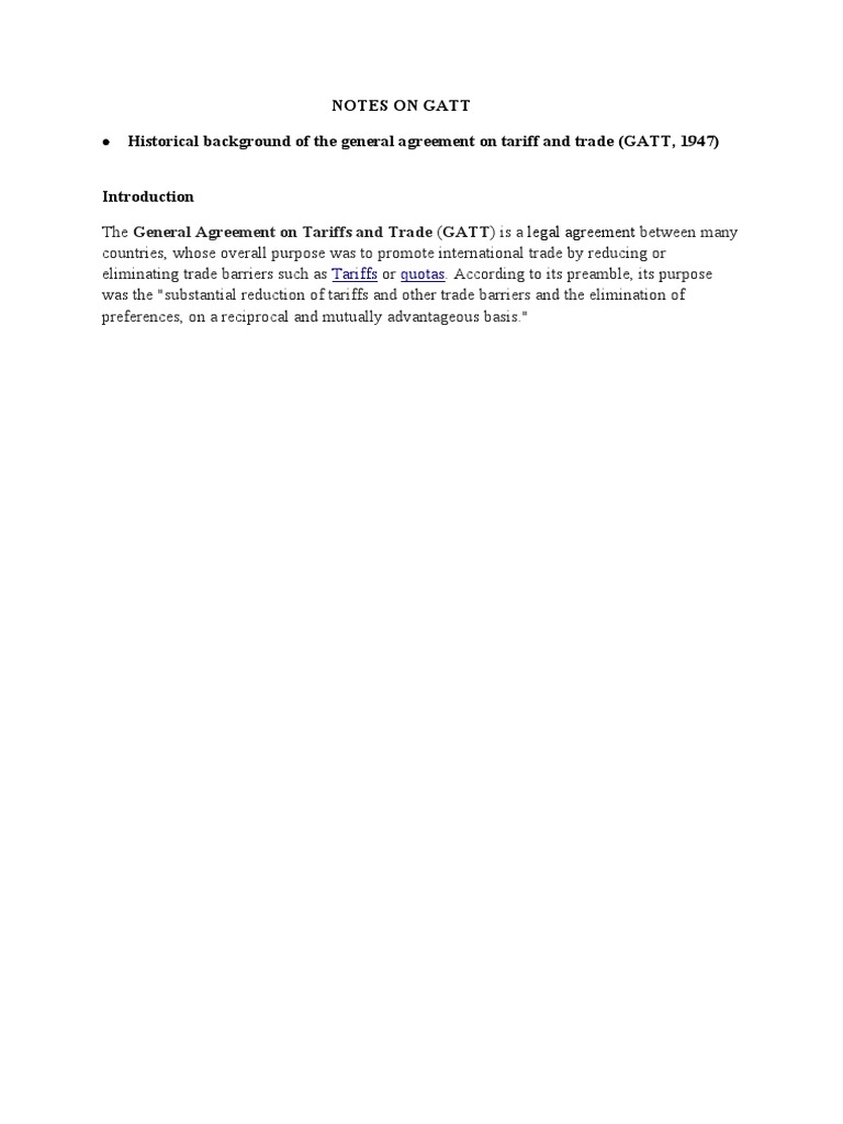 History of GATT 1947 Overview | PDF