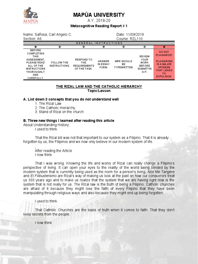 MRR1. Rizal Law and The Catholic Hierarchy | PDF