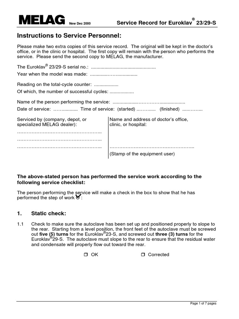 Melag 23-S-29 - S - Service Manual | PDF | Sterilization (Microbiology ...