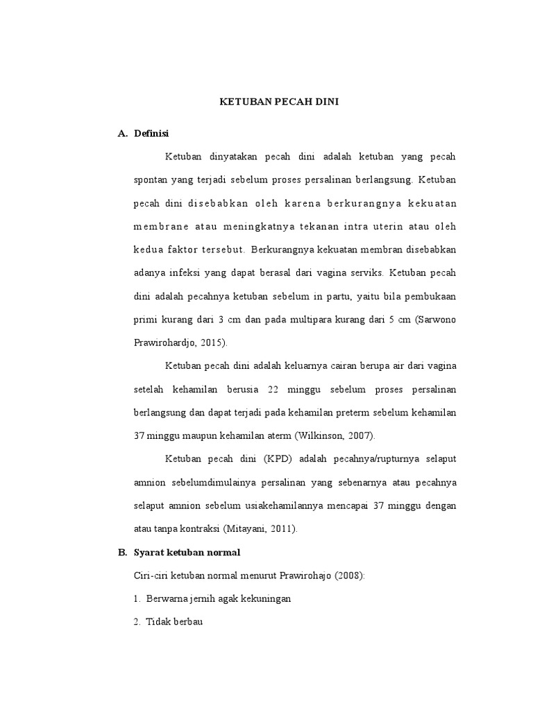 Ketuban Pecah Dini: Definisi, Penyebab, dan Penanganan | PDF