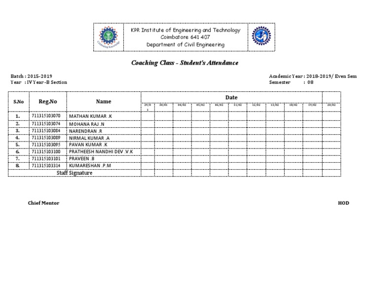 Coaching Class - Attendance | PDF