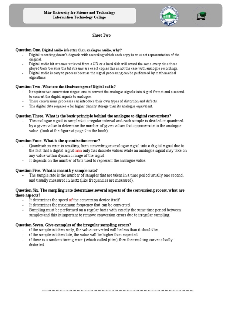 CS483 Sheet2 Checked | PDF | Sampling (Signal Processing) | Analog Signal