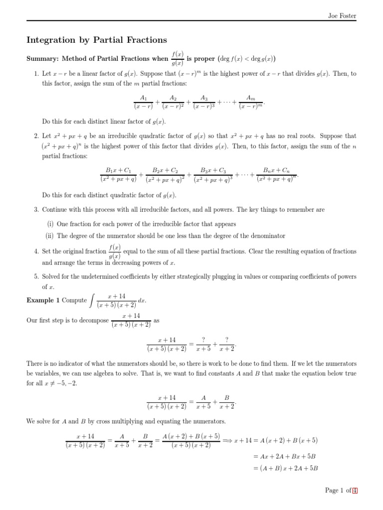 Integration by Partial Fractions Guide | PDF | Fraction (Mathematics ...