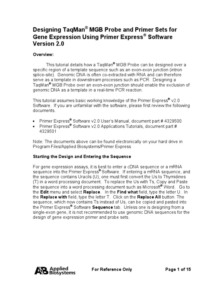 Probes and Primer Design Using Primer Express | PDF | Dna Sequencing ...