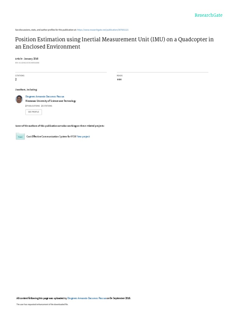 Position Estimation Using Inertial Measurement Unit (IMU) On A Quadcopter in An Enclosed ...