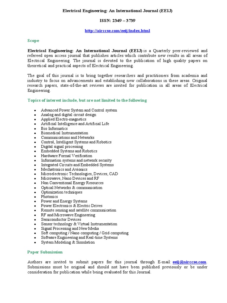 Electrical Engineering: An International Journal (EEIJ) | PDF ...