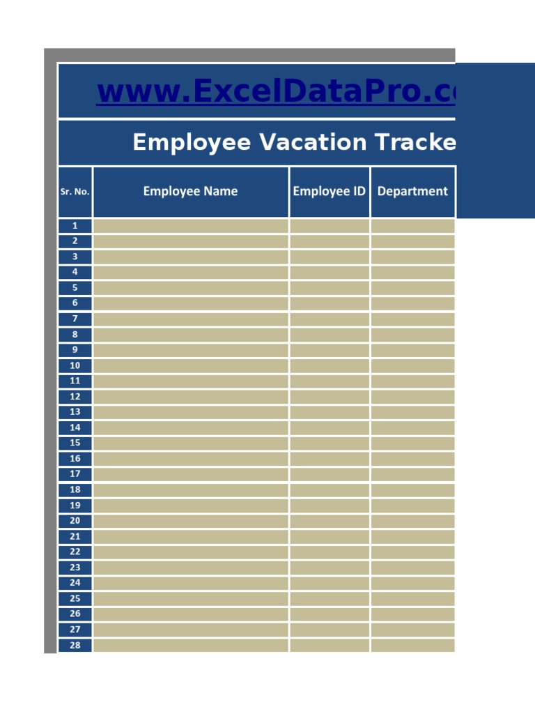 Employee Vacation Tracker: Employee Name Employee ID Department | PDF ...