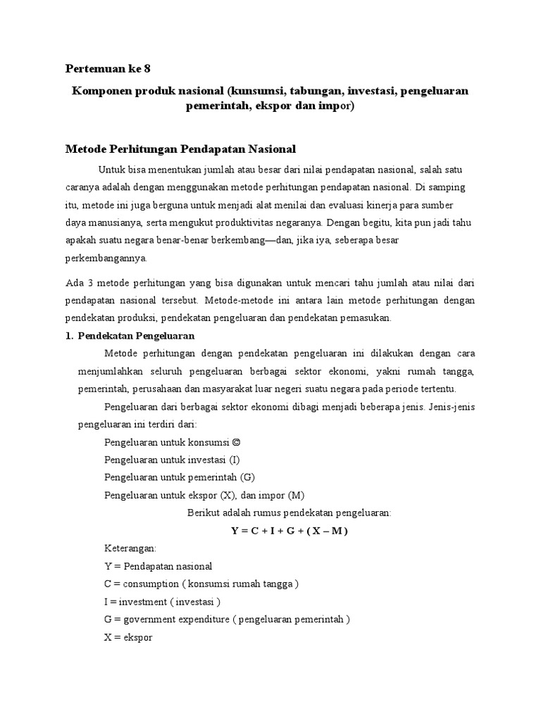 Komponen Produk Nasional (Kunsumsi, Tabungan, Investasi, Pengeluaran ...