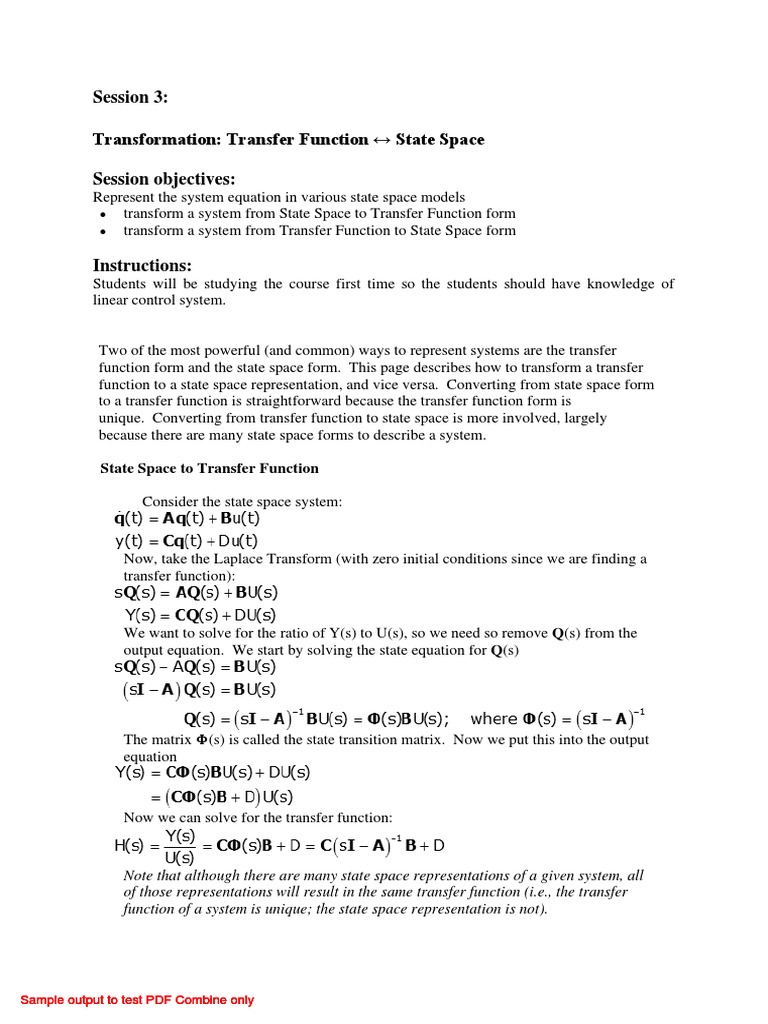 S3a Transformation Transfer Function State Space PDF | PDF | Derivative ...