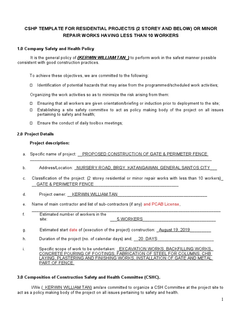 CSHP TEMPLATE FOR RESIDENTIAL - New (2) (Repaired) | Download Free PDF ...