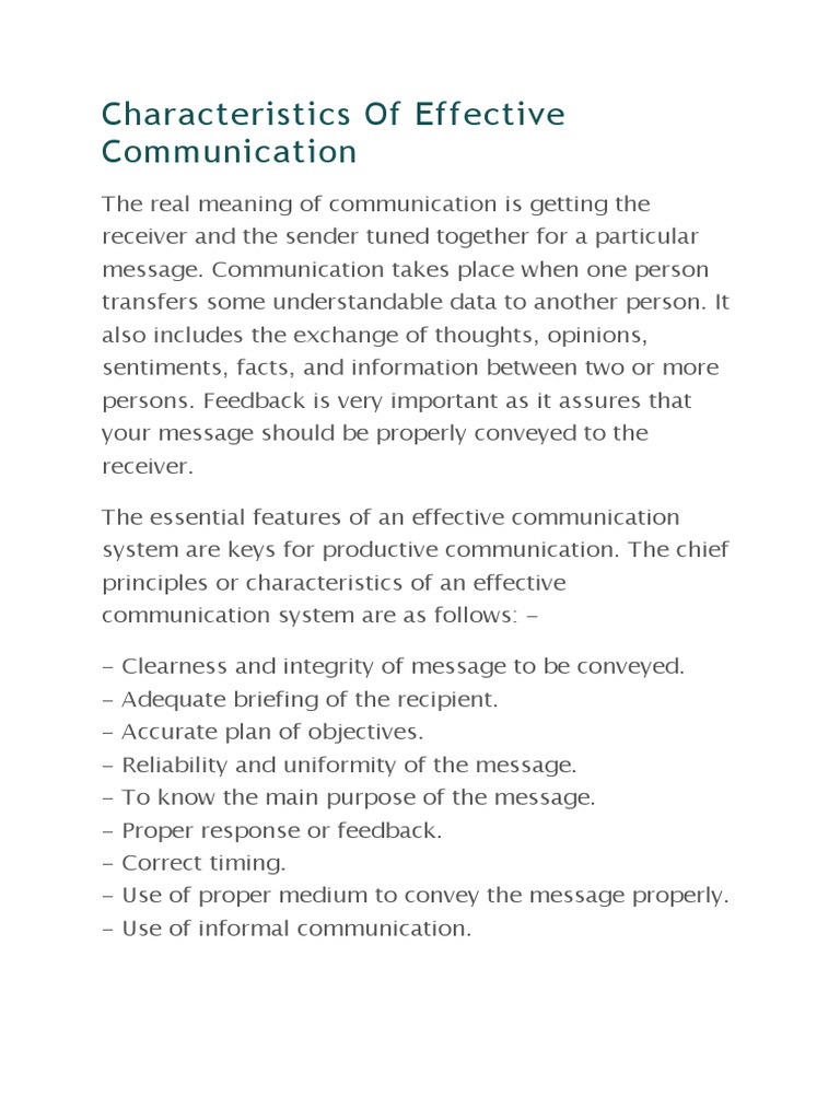 Characteristics of Effective Communication | PDF