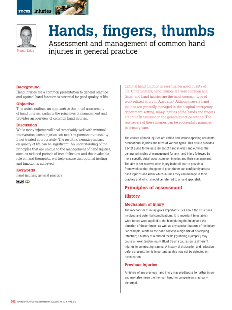 Hands, Fingers, Thumbs: Assessment and Management of Common Hand ...