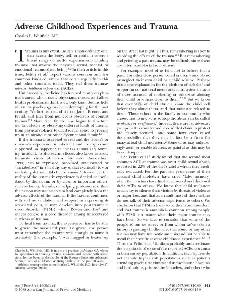 Adverse Childhood Experiences and Trauma | PDF | Psychological Trauma ...