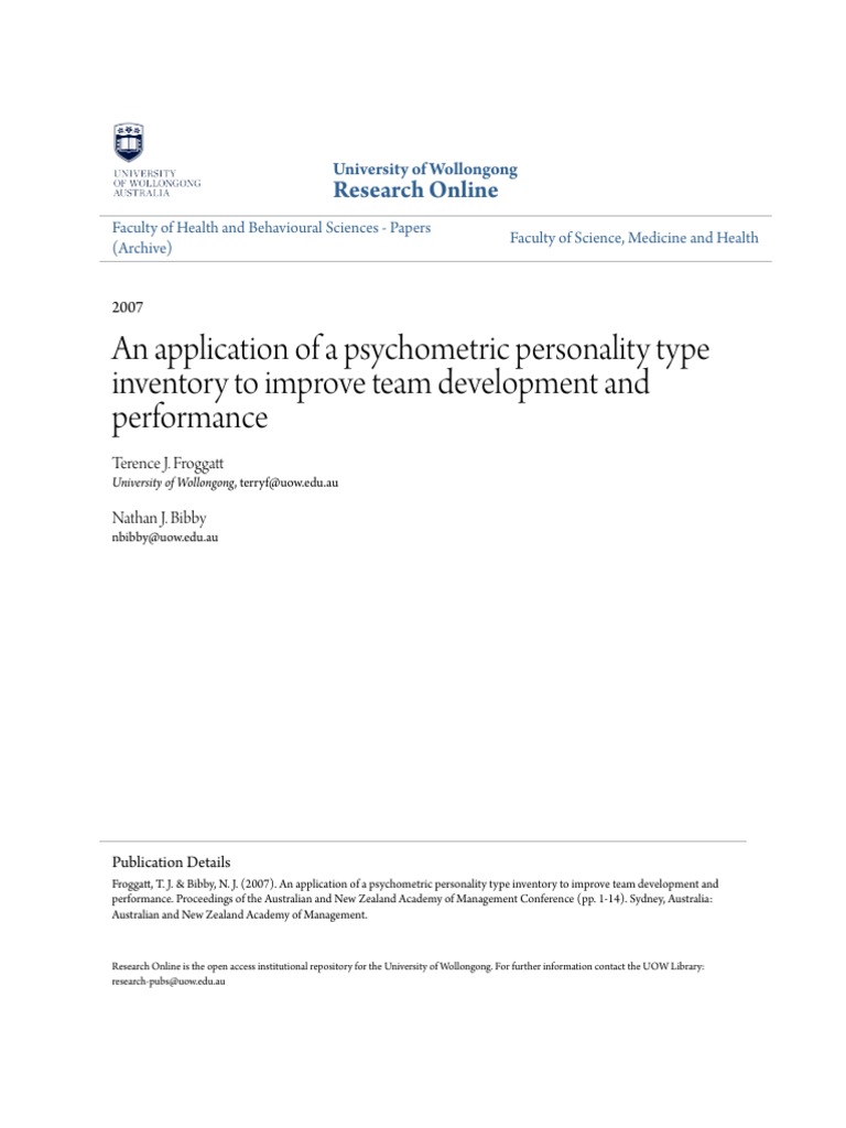 An Application of A Psychometric Personality Type Inventory To Improve ...