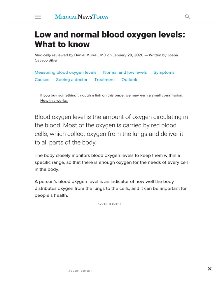 Low and Normal Blood Oxygen Levels: What To Know | PDF | Chronic ...