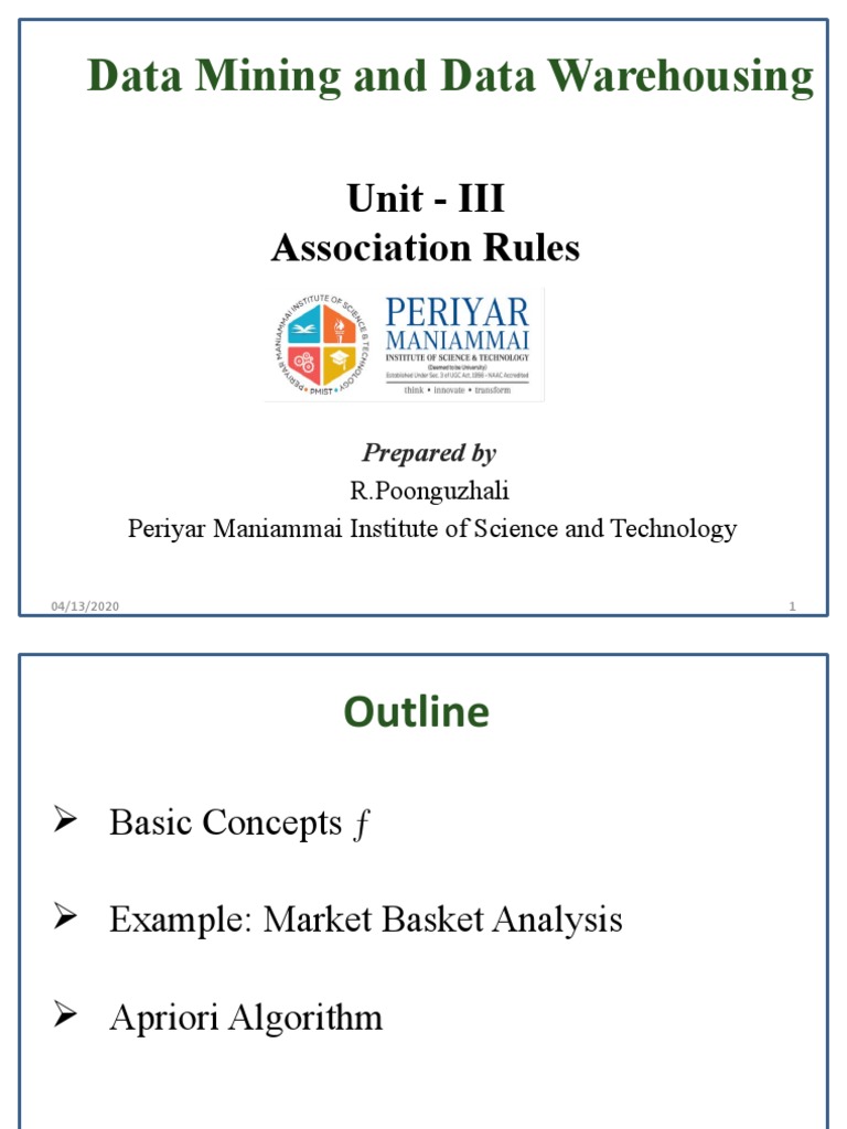 Data Mining and Data Warehousing: Unit - III Association Rules | PDF ...