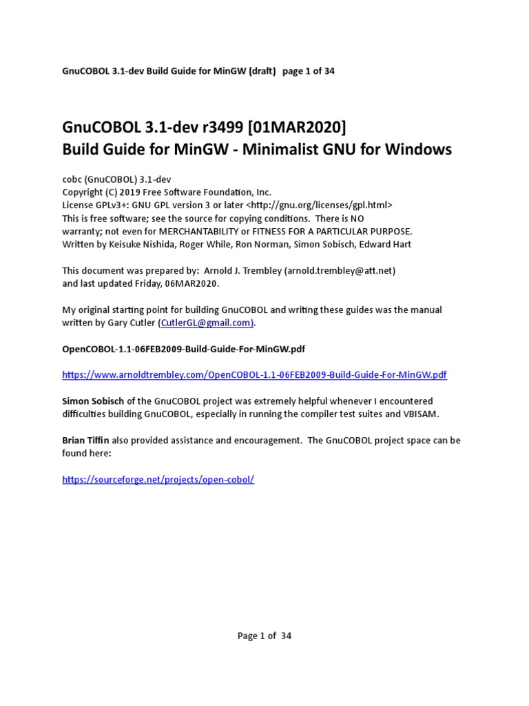 Gnucobol 3 1 Dev0 Mingw Build Guide V4 Pdf Pdf Antivirus Software Utility Software