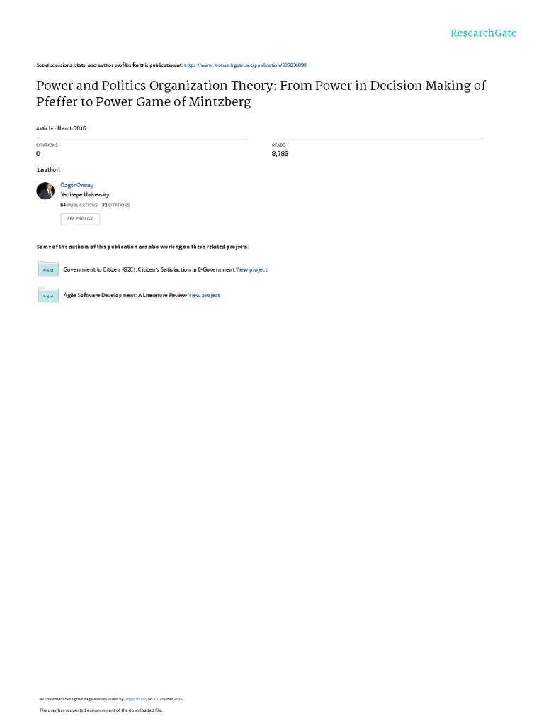 Power and Politics Organization Theory: From Power in Decision Making ...