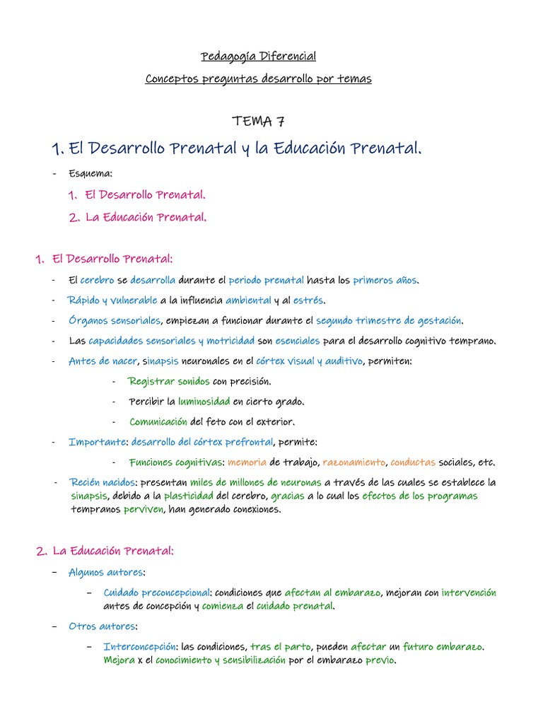 T7 Esquemas Preguntas Desarrollo | PDF | El embarazo | Cerebro