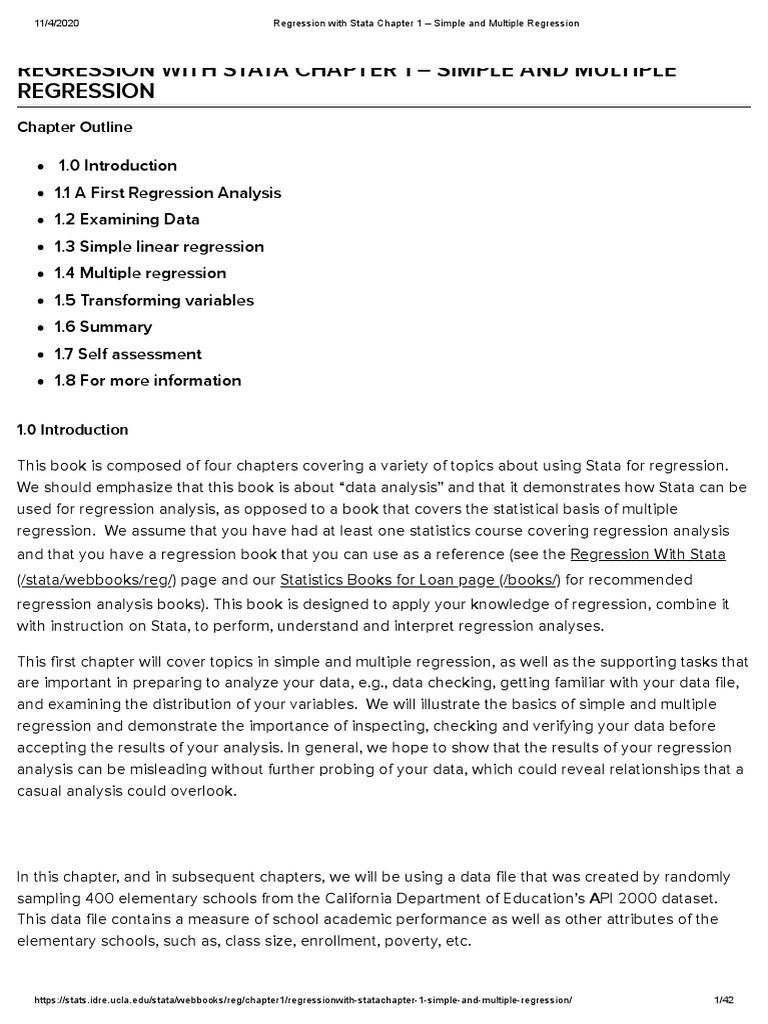 Regression With Stata Chapter 1 - Simple and Multiple Regression PDF ... Regression With Stata Chapter 1 - Simple and Multiple Regression PDF ...