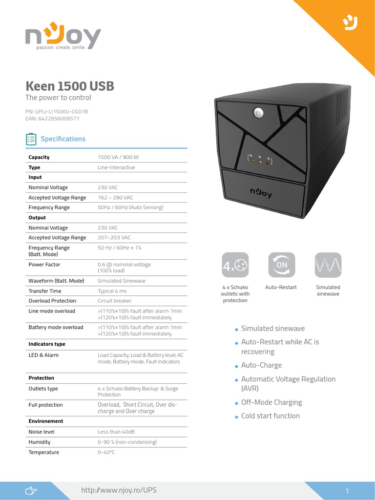 Keen 1500 USB - Datasheet | Download Free PDF | Power Supply | Electrical Engineering