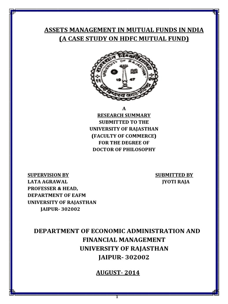 Assets Management in Mutual Funds in Ndia (A Case Study On HDFC Mutual ...