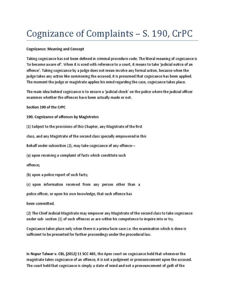 cognizance-of-complaints-s-190-crpc-cognizance-meaning-and