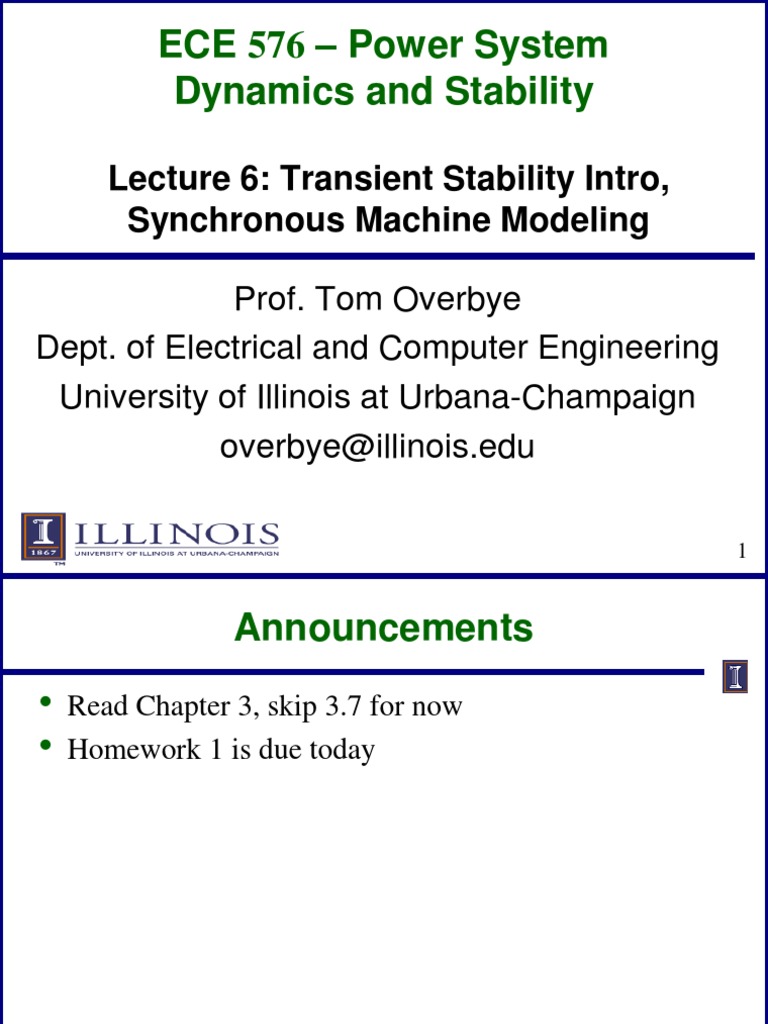 ECE 576 - Power System Dynamics and Stability: Lecture 6: Transient ...