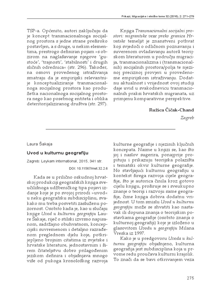 Prikaz Knjige Kulturna Geografija Crljenko | PDF