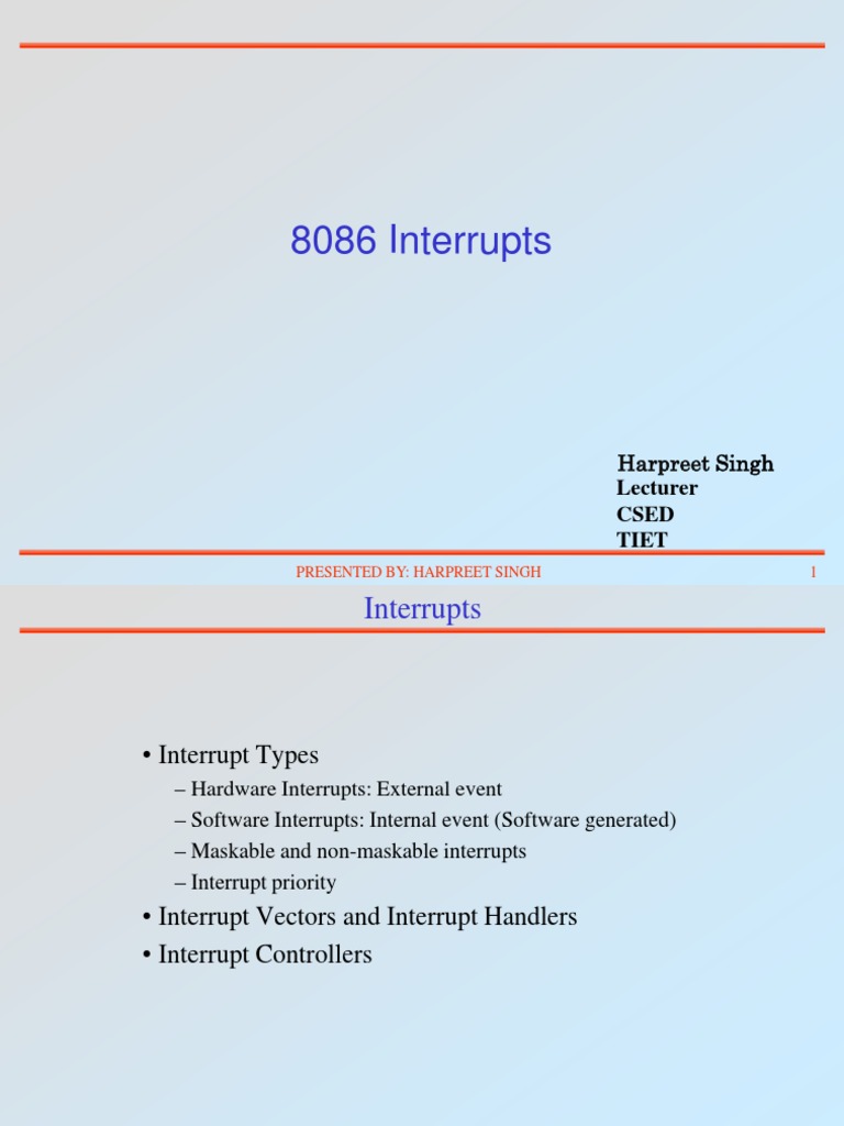 8086 Interrupts Overview and Structure | PDF | Central Processing Unit | Computer Hardware