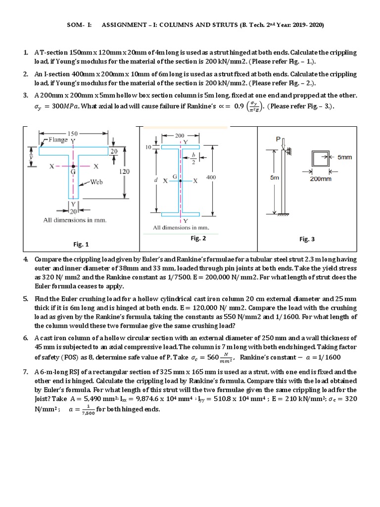 Som-I: Assignment - I: Columns and Struts (B. Tech. 2 Year: 2019 - 2020) | PDF | Young's Modulus ...